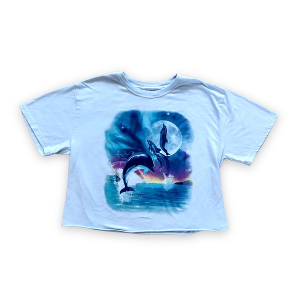 Mighty Fine | Tops | Dolphins Graphic Cropped Blue Tshirt | Poshmark